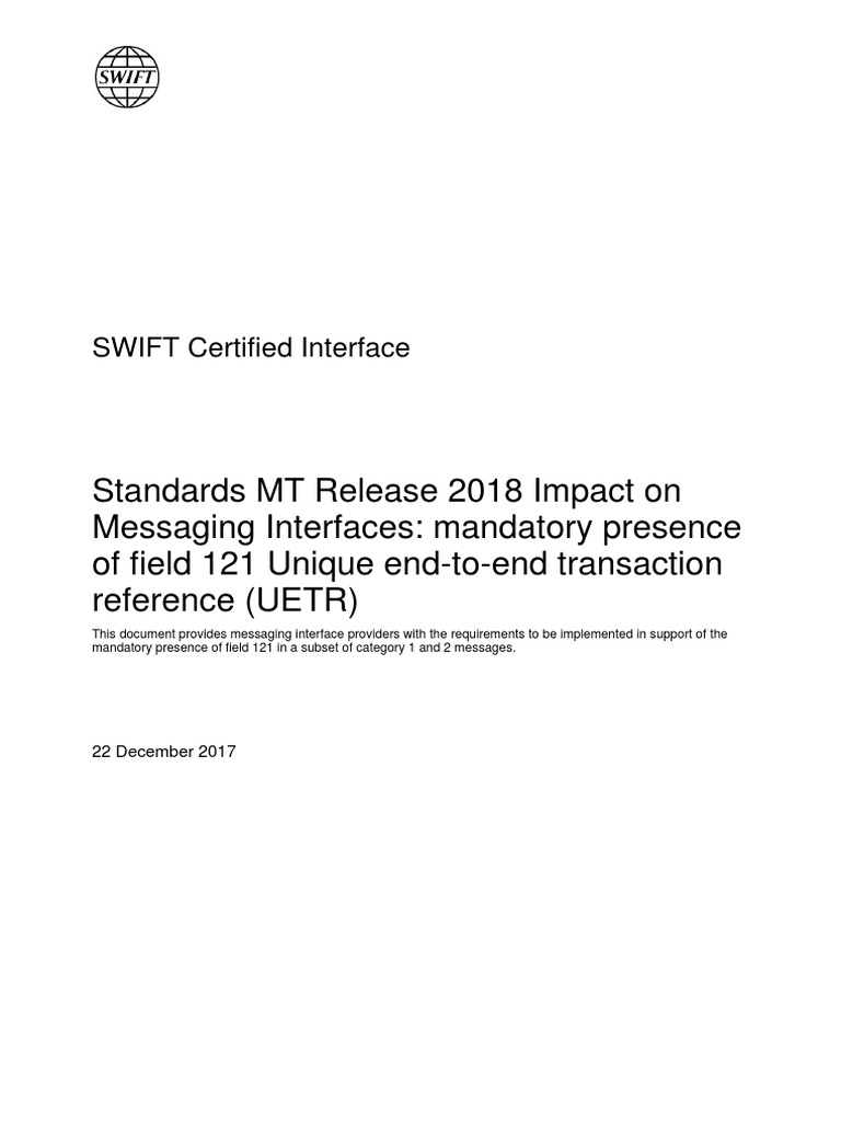 Standards MT Release 2018 Impact On Messaging Interfaces: Mandatory ...