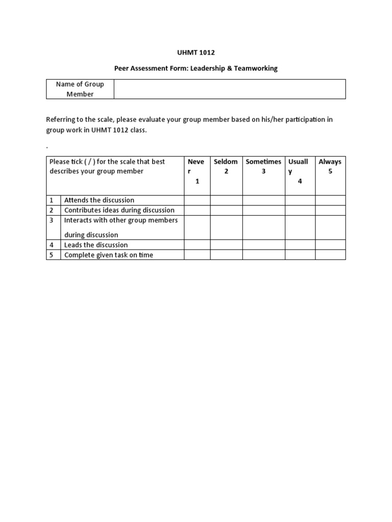 Peer Assessment Form