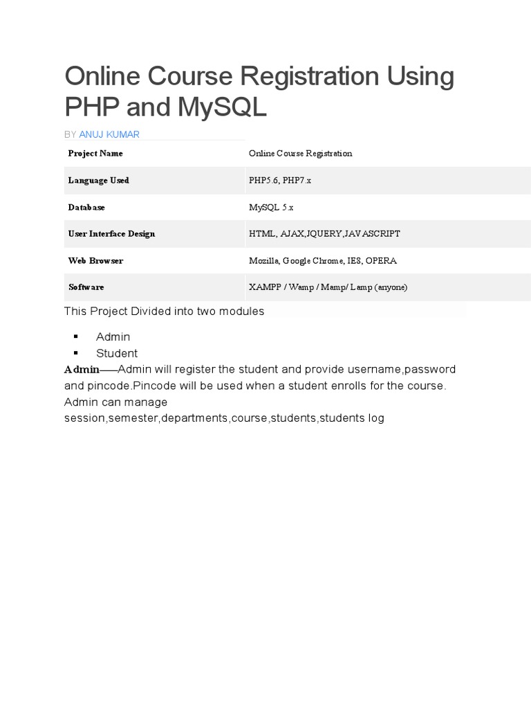 Online Course Registration Using PHP and MySQL | PDF