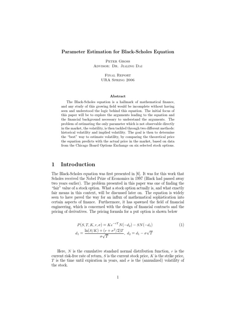 Market Volatility Calculation Method | PDF | Black–Scholes Model ...