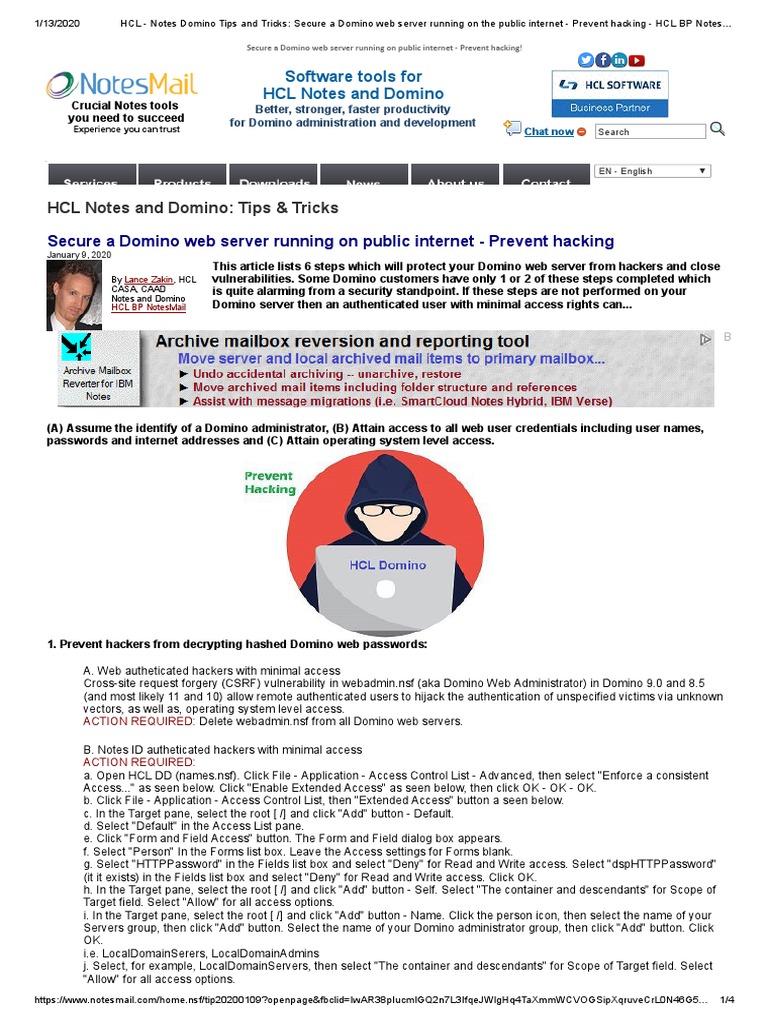 HCL - Notes Domino Tips and Tricks - Secure A Domino Web Server Running ...