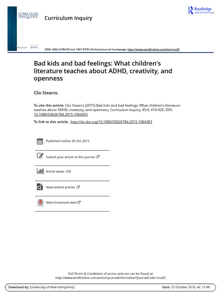 Bad Kids and Bad Feelings: What Children's Literature Teaches About ...
