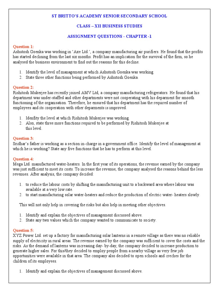 Xii Bs Work Sheet Chapter 1 2 Pdf Employment Sales