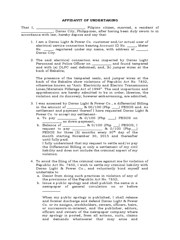 Affidavit of Undertaking | PDF | Affidavit | Social Institutions