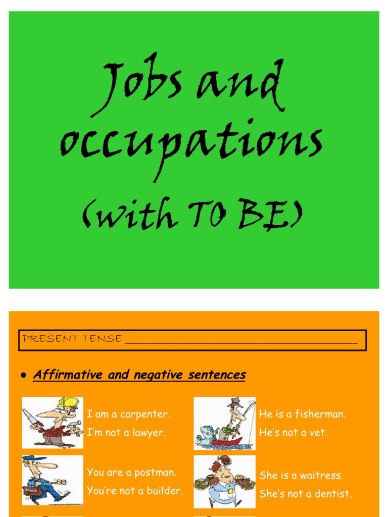 Jobs and Occupations (With The Verb TO BE) | PDF | Grammar | Language ...