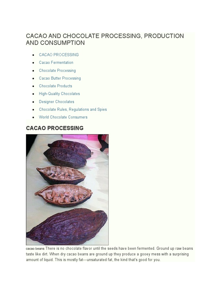 Cacao and Chocolate Processing | PDF | Chocolate | Cocoa Bean