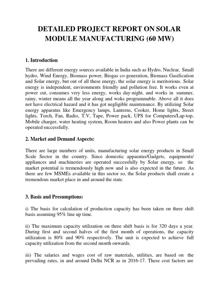Detailed Project Report On Solar Module Manufacturing (60 MW) | PDF ...