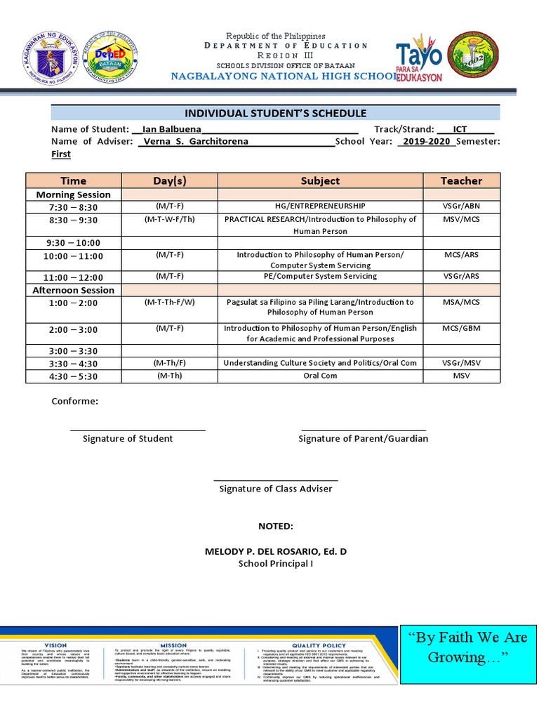 Student Schedule for ICT Track 2019-2020 | PDF | Wellness