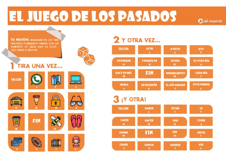 El juego de los pasados: avanzar formando frases con elementos de tres ...