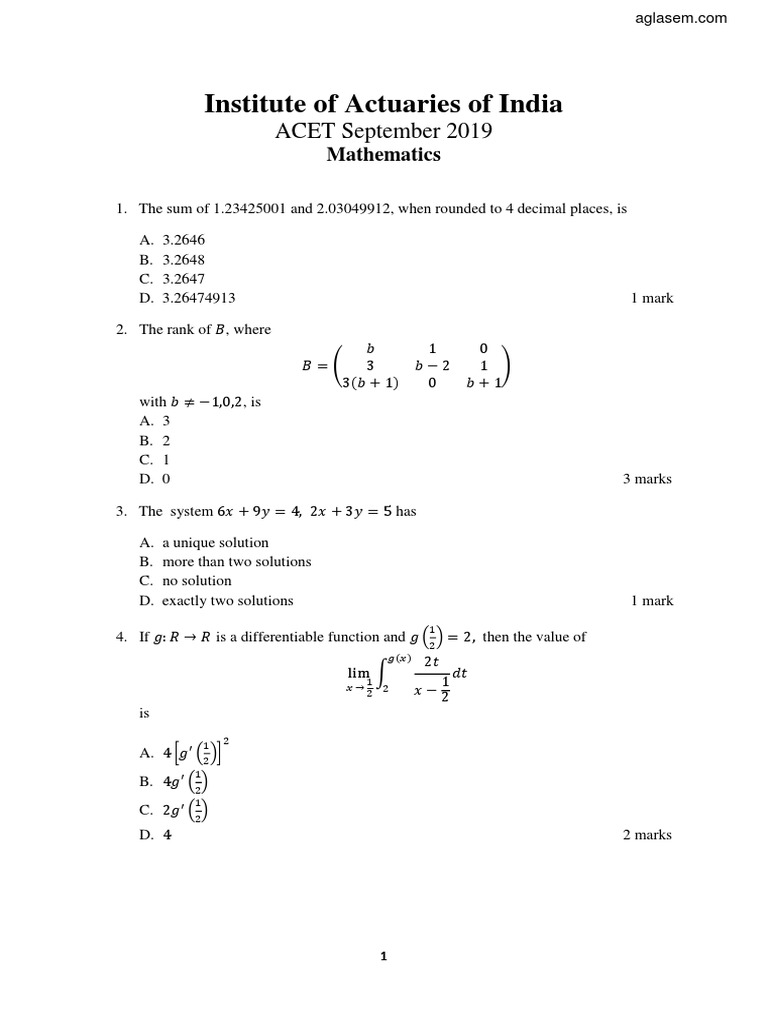 ACET September 2019 Question Paper | PDF | Correlation And Dependence ...