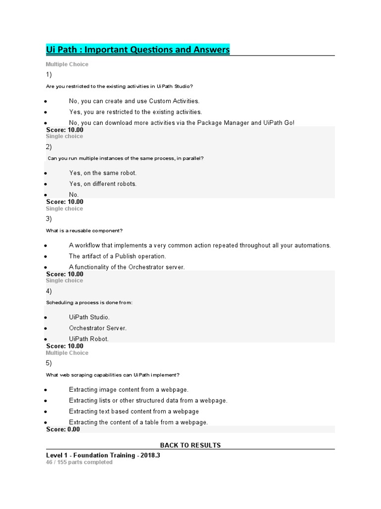 Ui Path: Important Questions and Answers: Score: 10.00 | Download Free ...