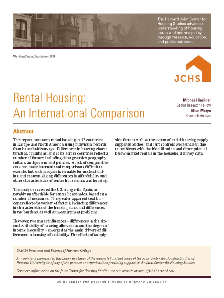 Rental Housing: An International Comparison: Working Paper, September ...