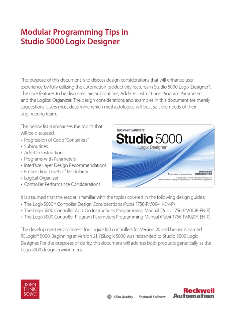 Studio 5000 Logix Designer Whitepaper PDF | PDF | Parameter (Computer ...