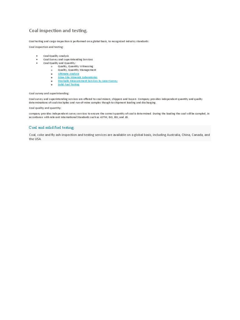Coal and Solid Fuel Testing | PDF