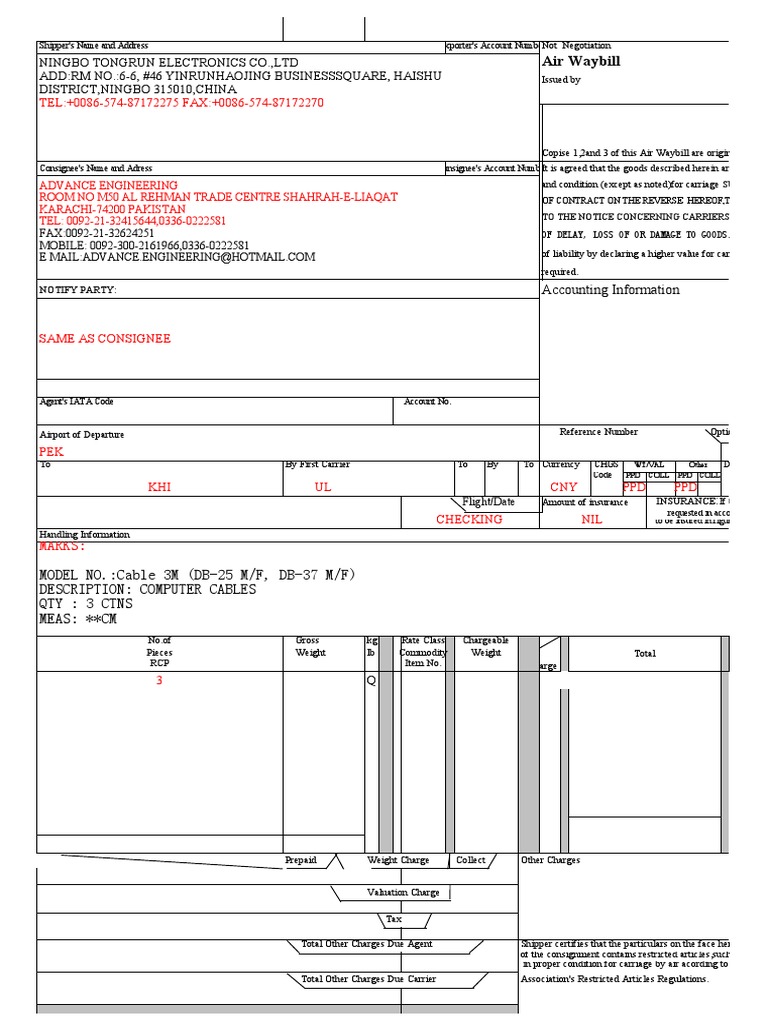Airway Bill Sample