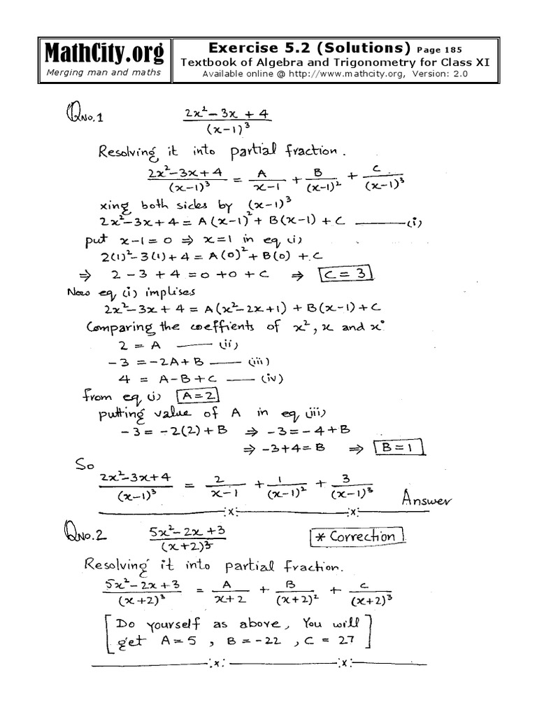 Exercise 5.2 (Solutions) : Textbook of Algebra and Trigonometry For ...