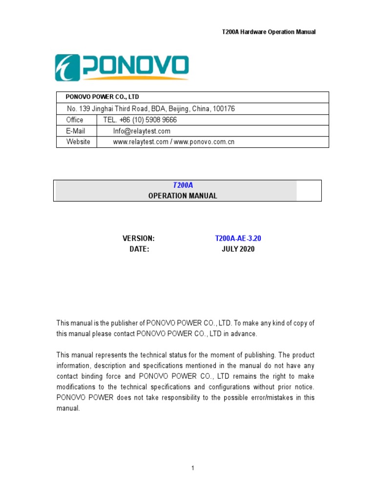 T200A - User Manual EN - V3.20 | PDF | Power Supply | Relay