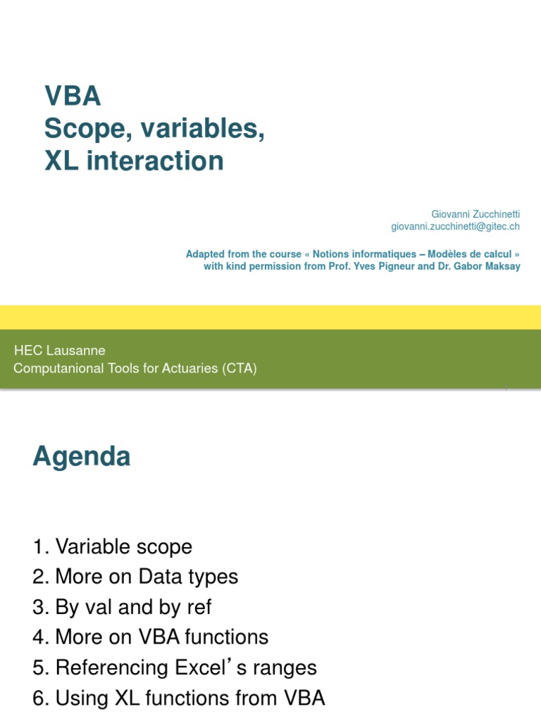 VBA Variable Scope Guide | PDF | Parameter (Computer Programming) | Subroutine