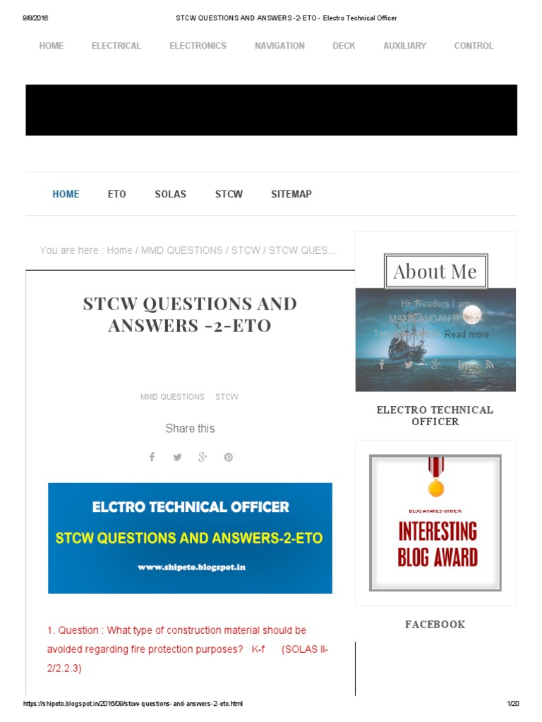STCW QUESTIONS AND ANSWERS - 2-ETO - Electro Technical Officer | PDF ...