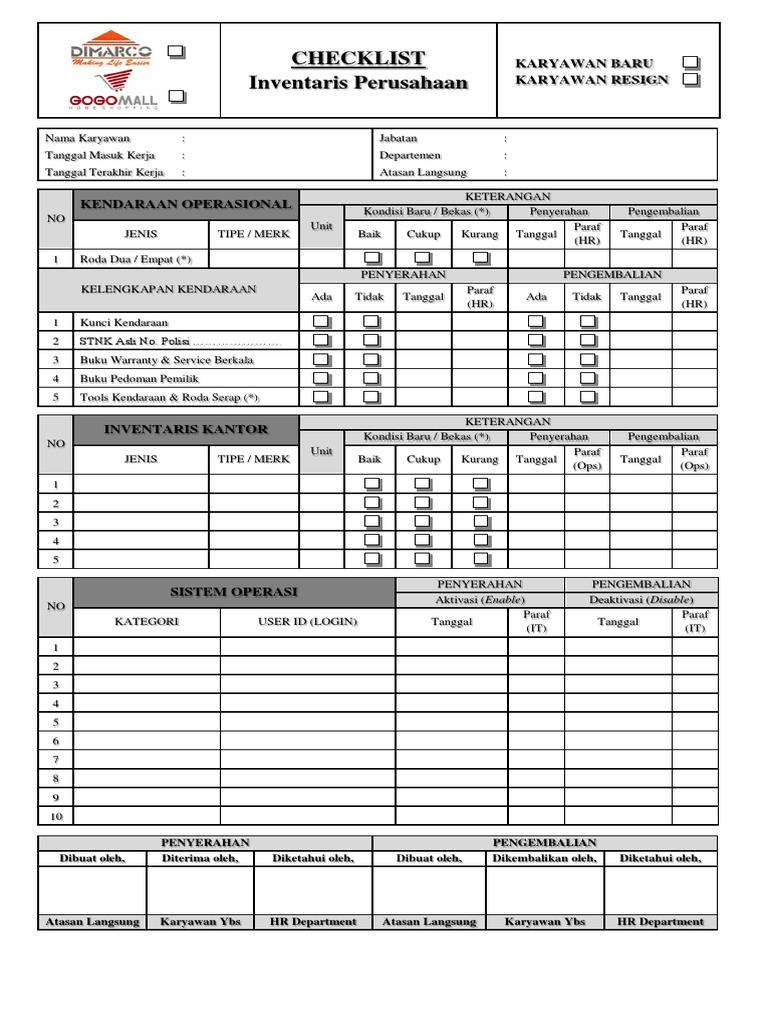 Checklist Inventaris Perusahaan | PDF