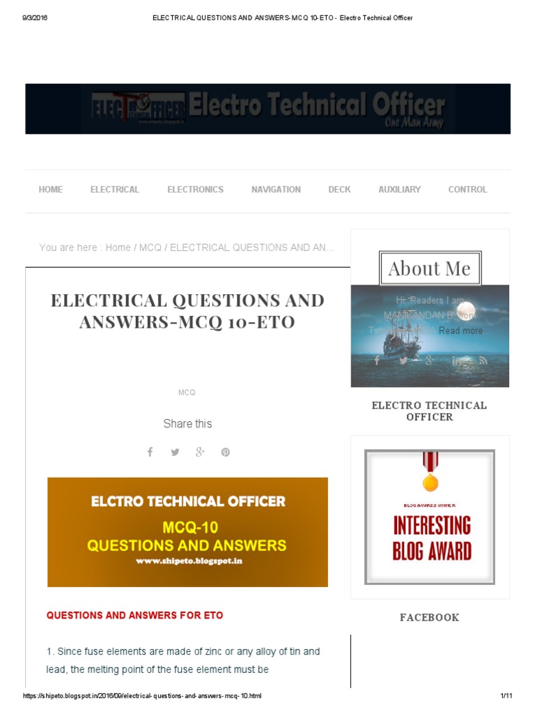 ELECTRICAL QUESTIONS AND ANSWERS-MCQ 10-ETO - Electro Technical Officer ...