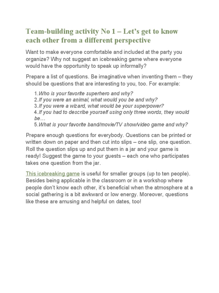 Team-Building Activity No 1 - Let's Get To Know Each Other From A ...