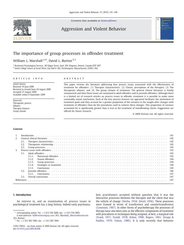 The Importance of Group Processes in Offender Treatment | PDF ...