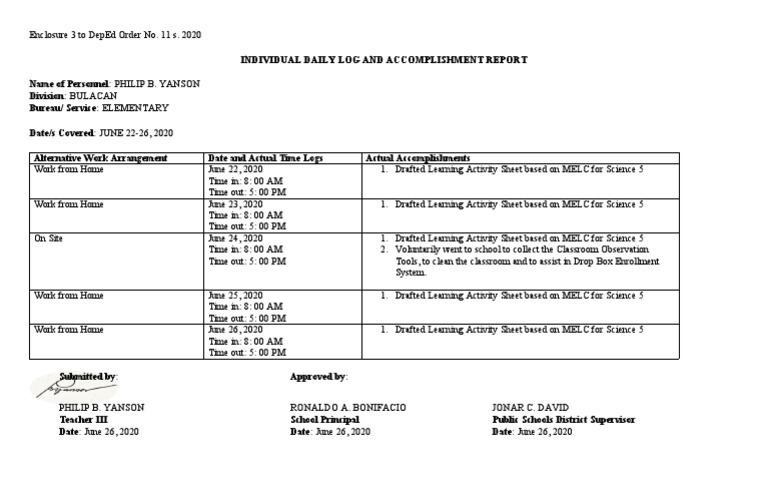 PBYANSON JUNE22 26 INDIVIDUAL DAILY LOG AND ACCOMPLISHMENT REPORT