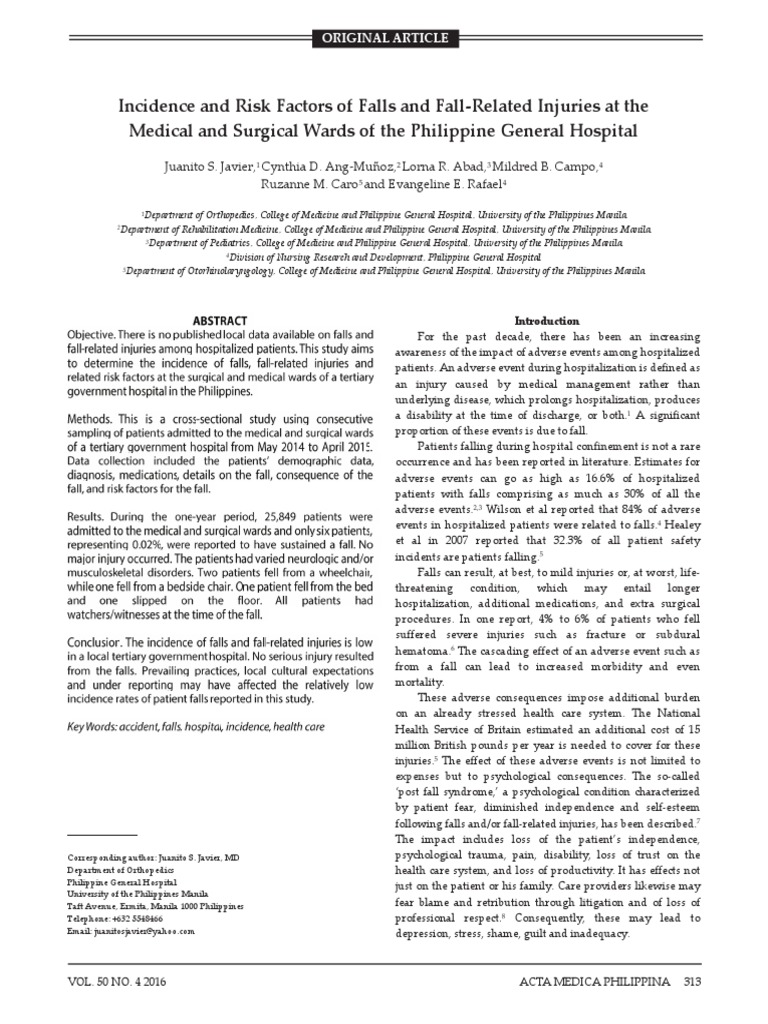 6856 Incidence and Risk Factors of Falls and Fall Related Injuries at ...