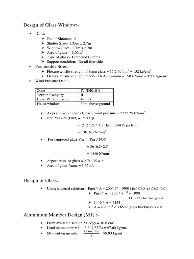 Design of Glass Window | PDF