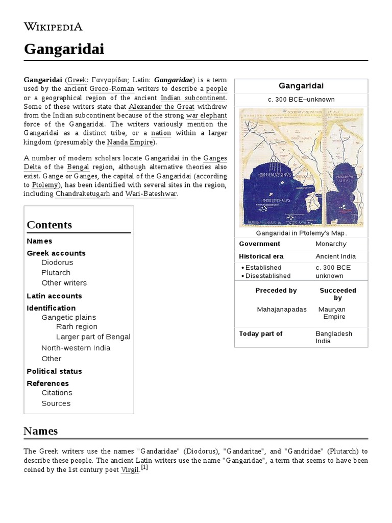 Gangaridai: Gangaridai (Greek: Γανγαρίδαι; Latin: Gangaridae) is a term ...