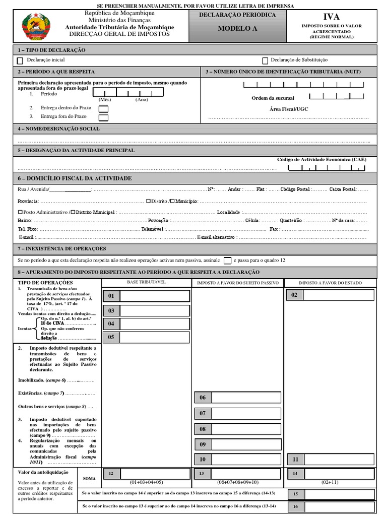 Modelo A - IVA - Imposto Sobre o Valor Acrescentado | PDF | Crédito ...
