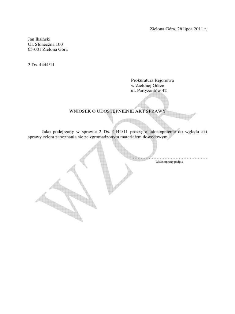 Wniosek o Udostepnienie Akt Sprawy 1 PDF | PDF