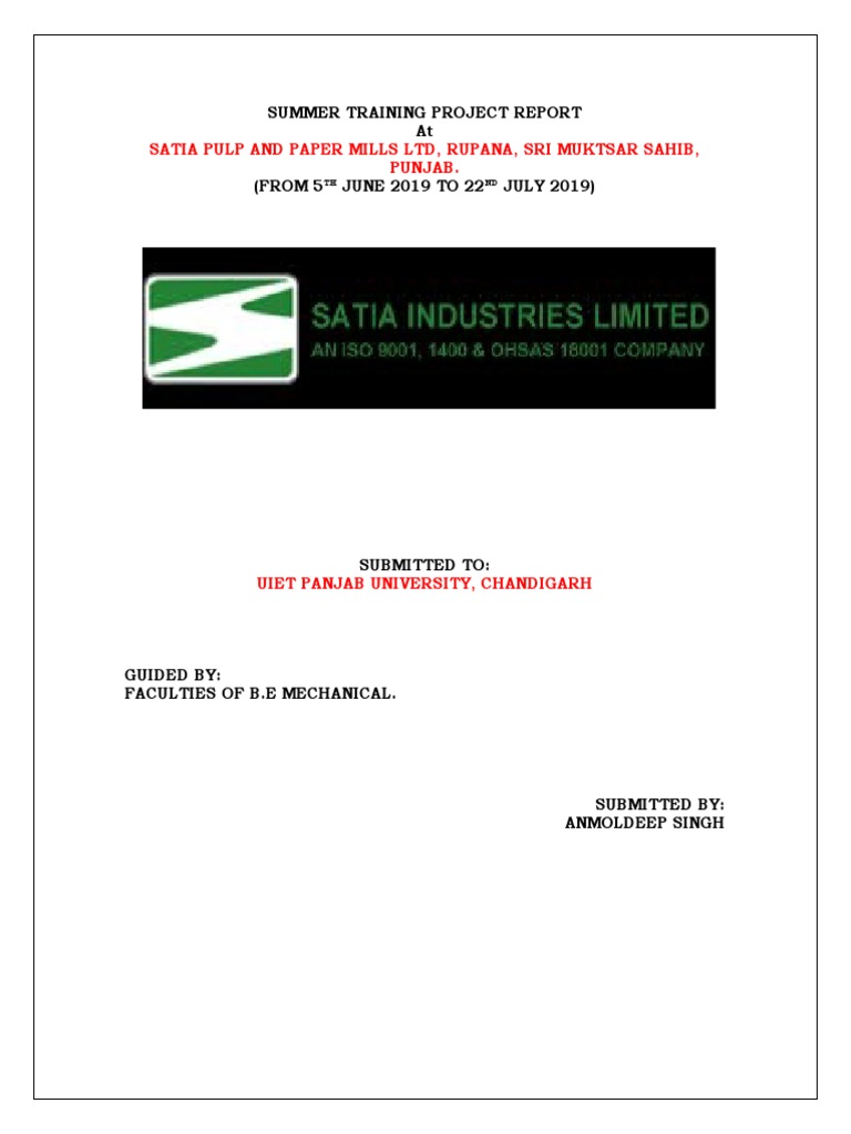 Summer Project at Satia Paper Mills | PDF | Working Capital | Market ...
