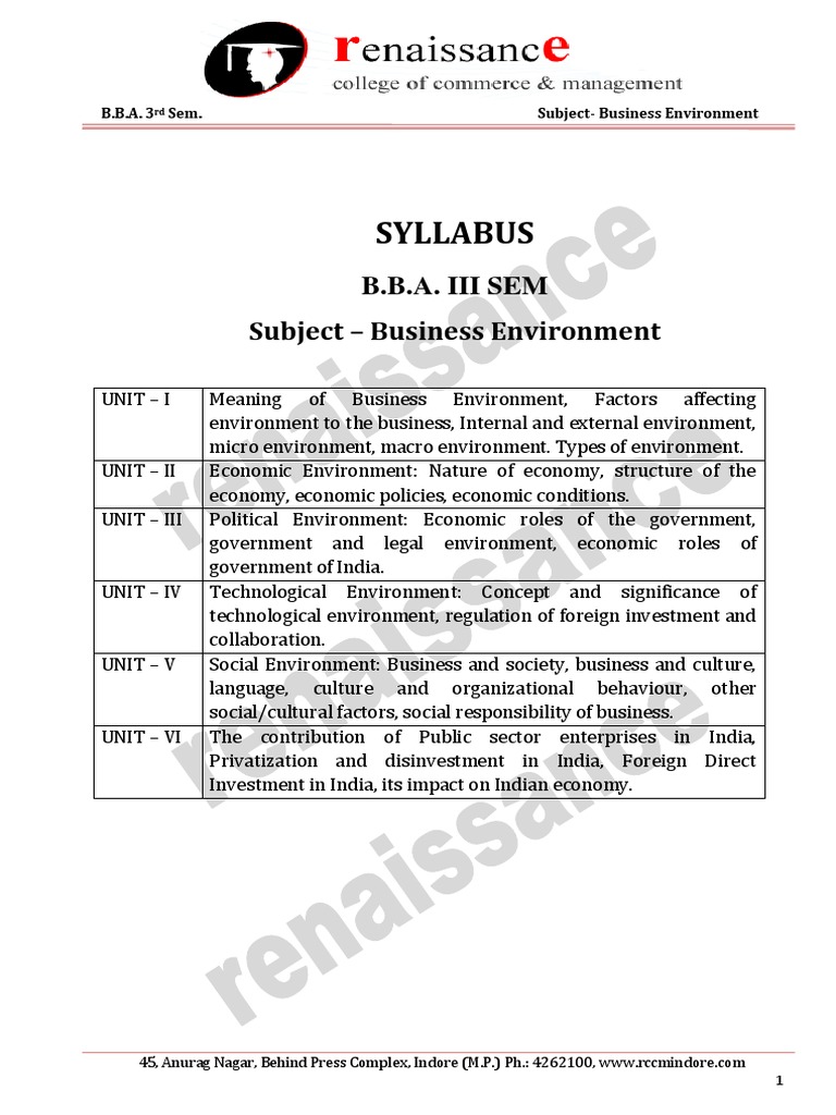 Syllabus: B.B.A. Iii Sem Subject - Business Environment | PDF | Foreign ...