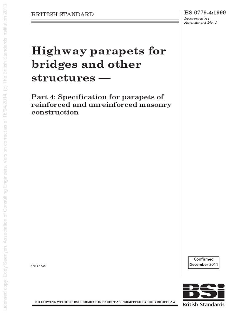 BS 6779 - Highways Parapets For Bridges... Part 4 | PDF