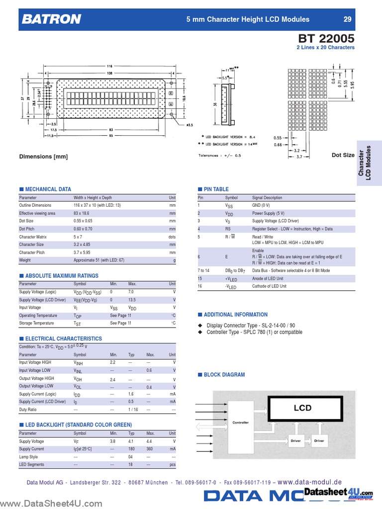 Batron: 29 5 MM Character Height LCD Modules 29 | PDF | Liquid Crystal ...