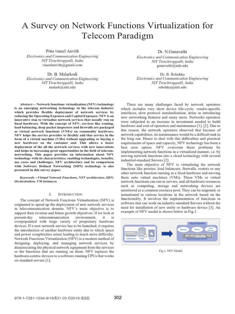 A Survey On Network Functions Virtualization For Telecom Paradigm | Download Free PDF | Computer ...
