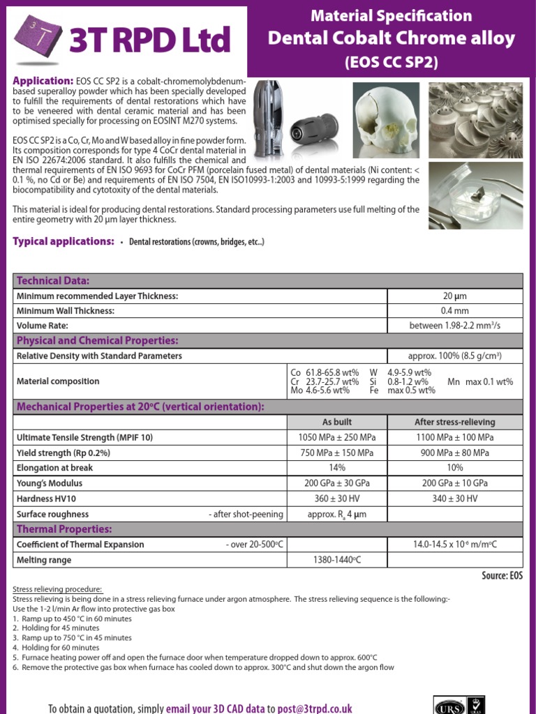 z3T - Dental Cobalt Chrome Alloy (EOS CC SP2) | PDF | Materials Science ...