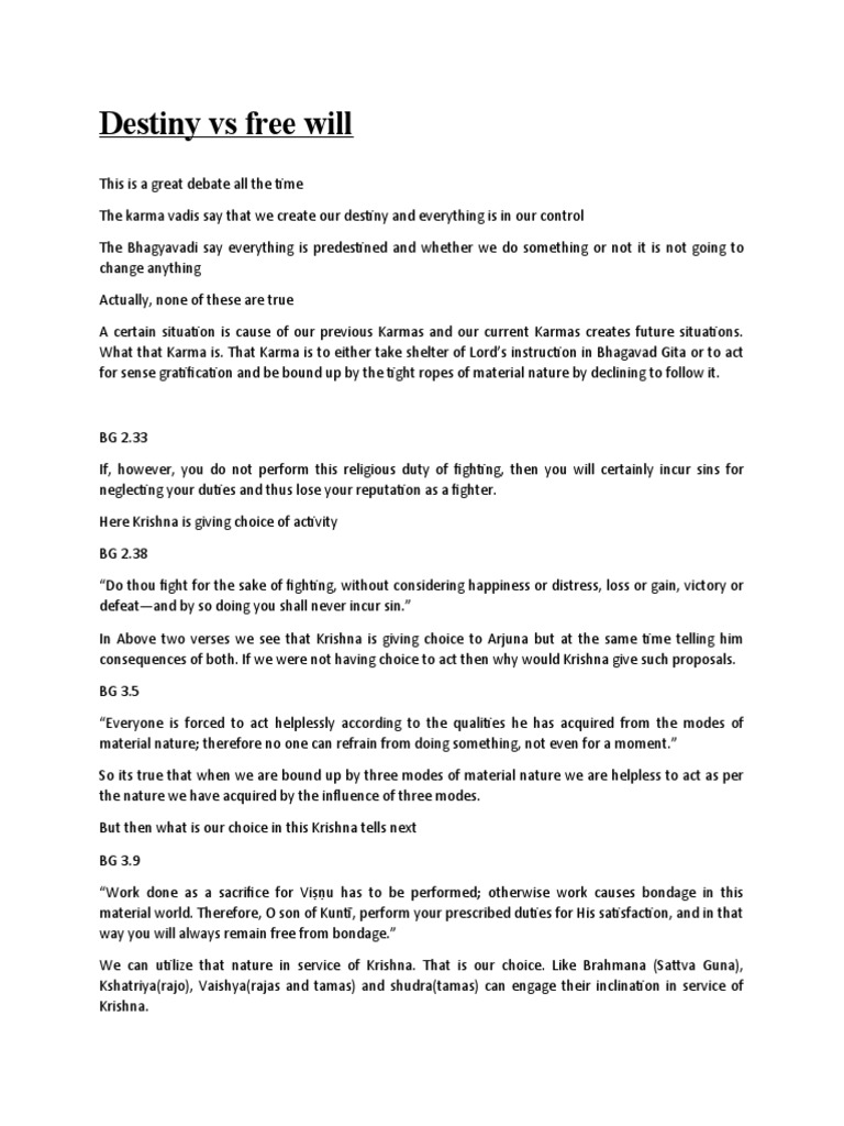 Destiny Vs Free Will | PDF | Bhagavad Gita | Karma
