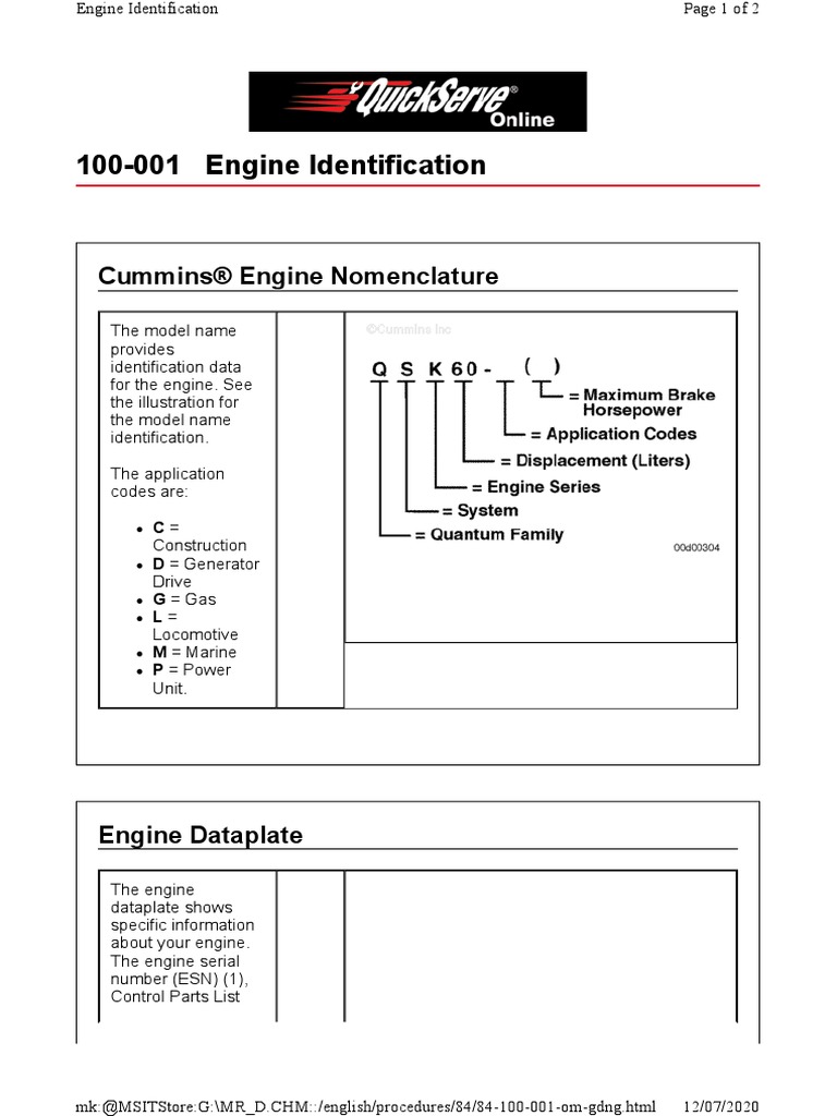 100-001 Engine Identification | PDF