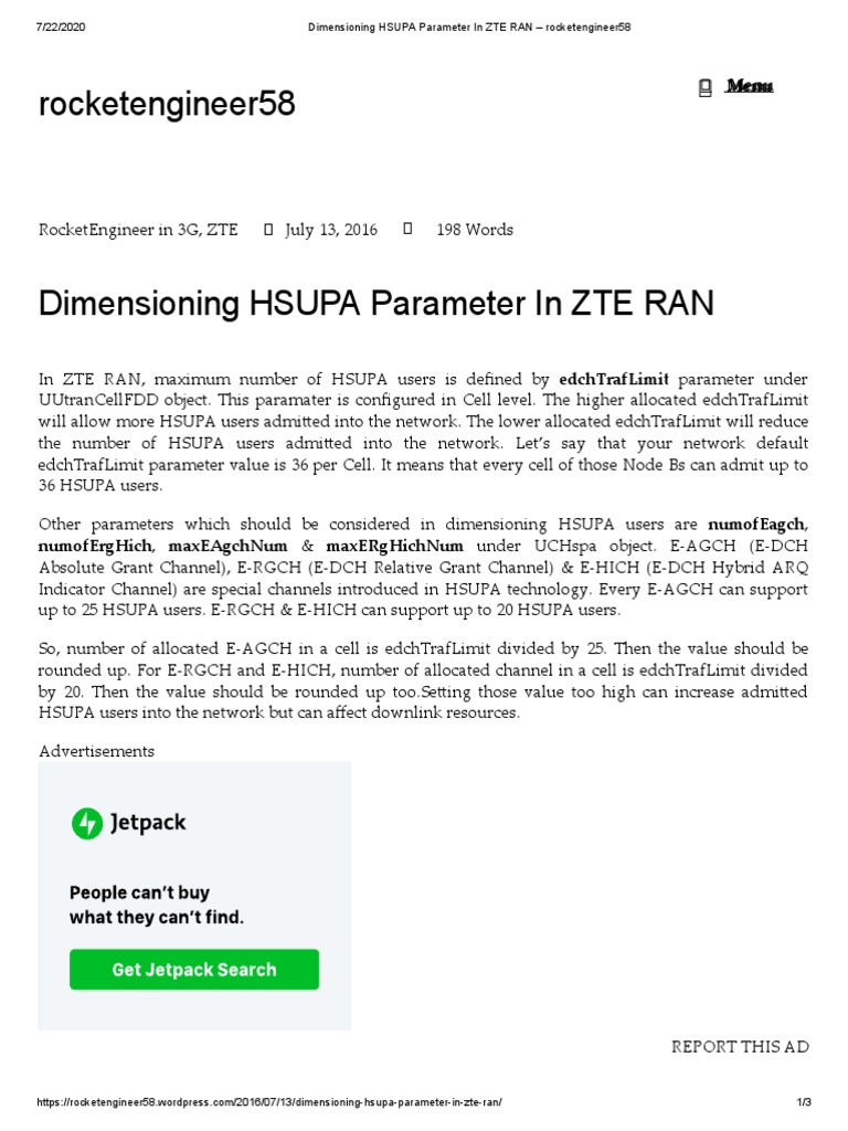 Dimensioning HSUPA Parameter in ZTE RAN | PDF | Technology & Engineering
