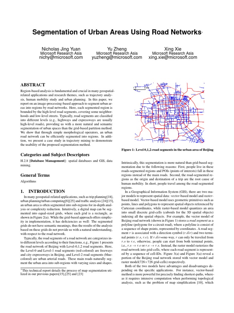 Segmentation of Urban Areas Using Road Networks: Nicholas Jing Yuan Yu Zheng Xing Xie | PDF ...