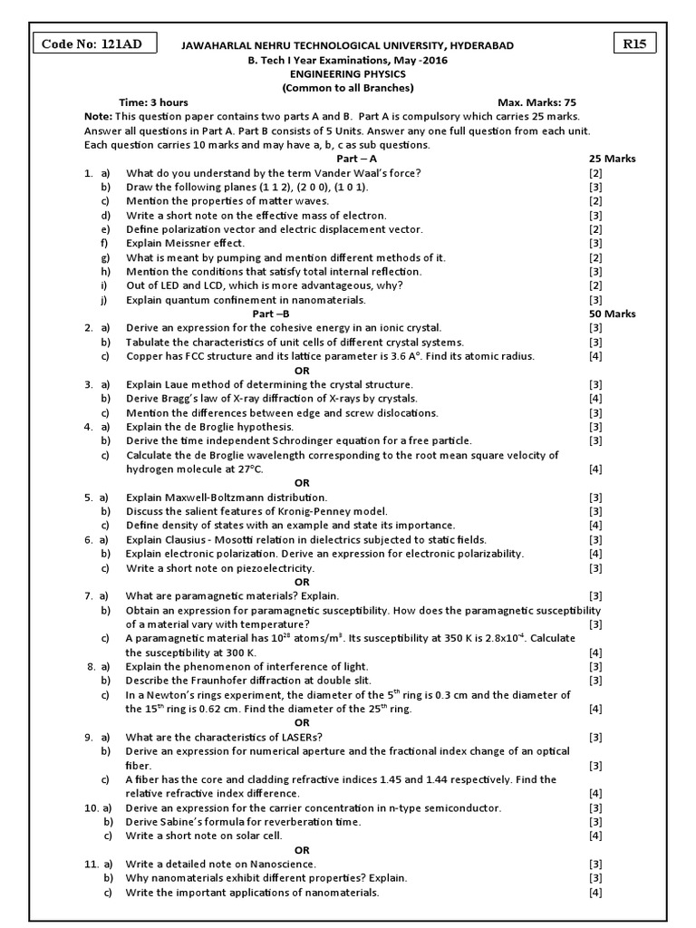Analysis of an Engineering Physics Exam for First Year B. Tech Students ...