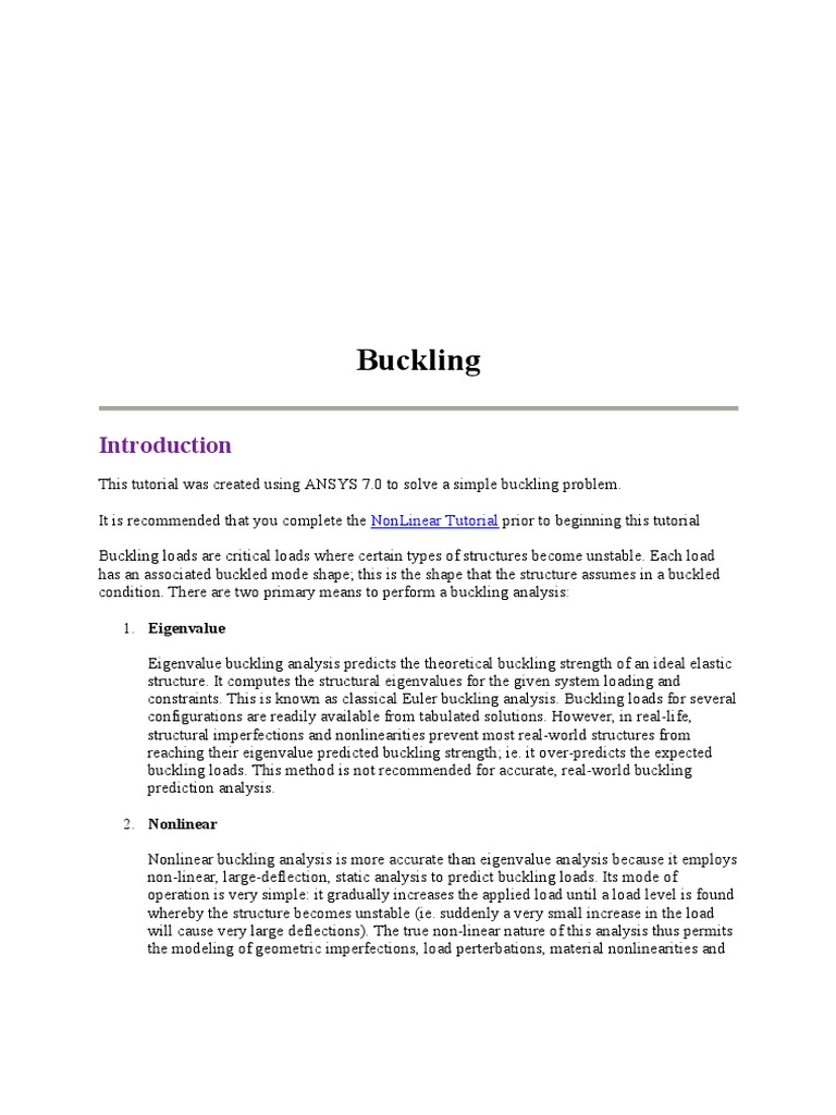 ANSYS Buckling Analysis Tutorial | PDF | Buckling | Mechanical Engineering