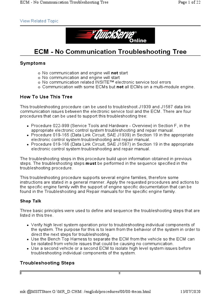 ECM - No Communication | PDF | Troubleshooting | Electronics