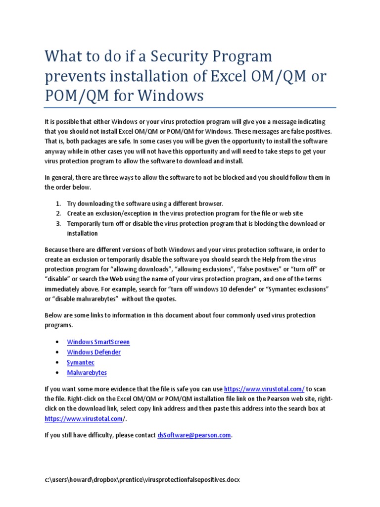 What To Do If A Security Program Prevents Installation of Excel OM/QM ...