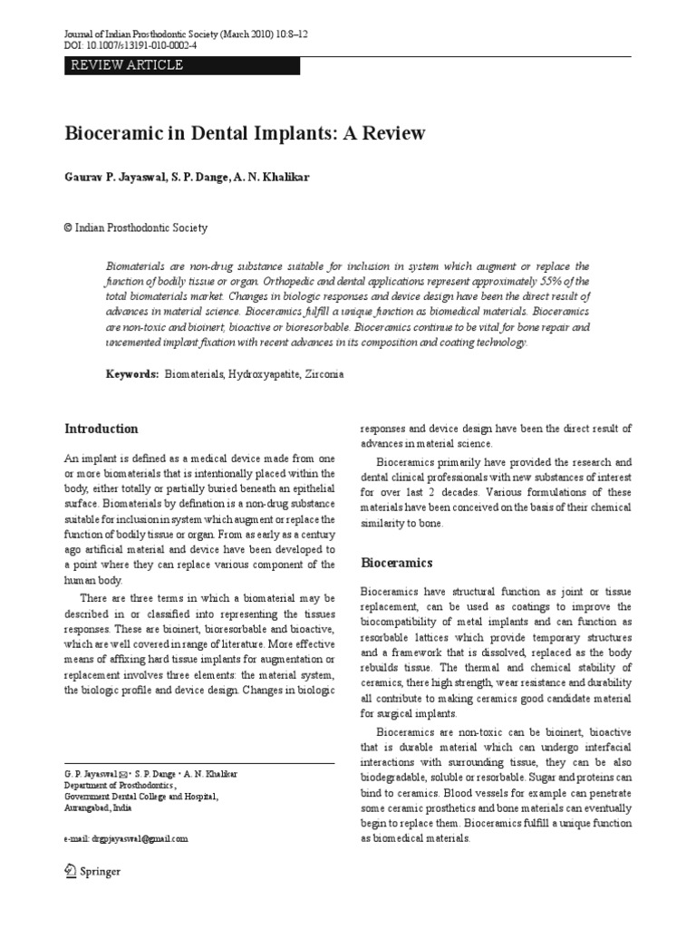 Bioceramic in Dental Implants | PDF | Bioceramic | Biomaterial