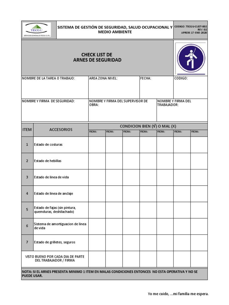 Check List de Arnes de Seguridad | PDF