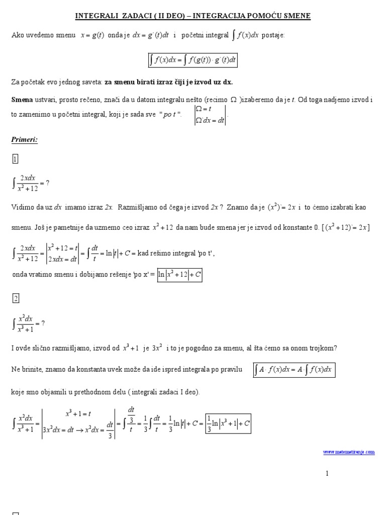 Integrali II Deo Zadaci | PDF